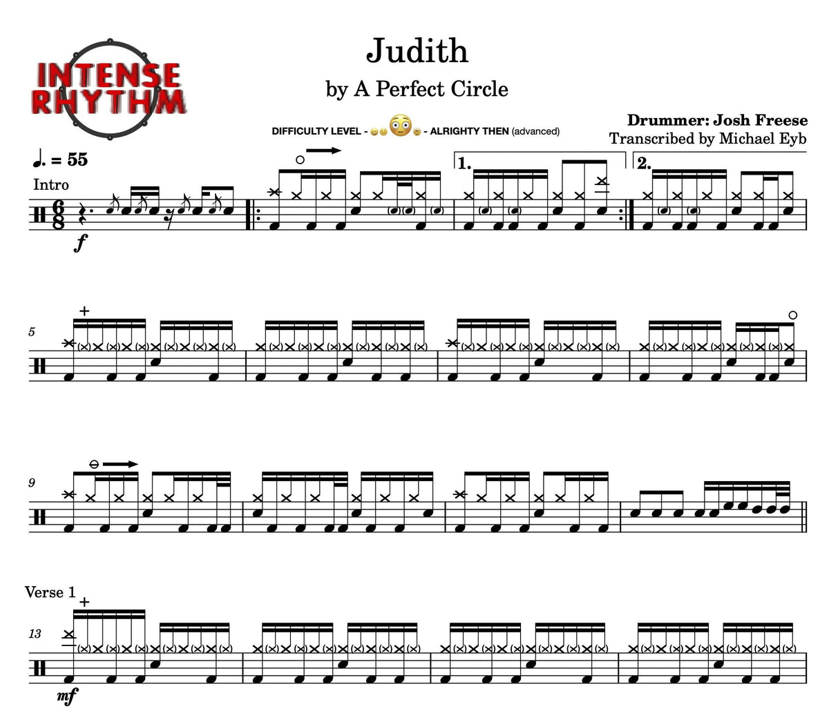 Judith - A Perfect Circle - Drum Sheet Music - Intense Rhythm Drum Studios – DrumSetSheetMusic