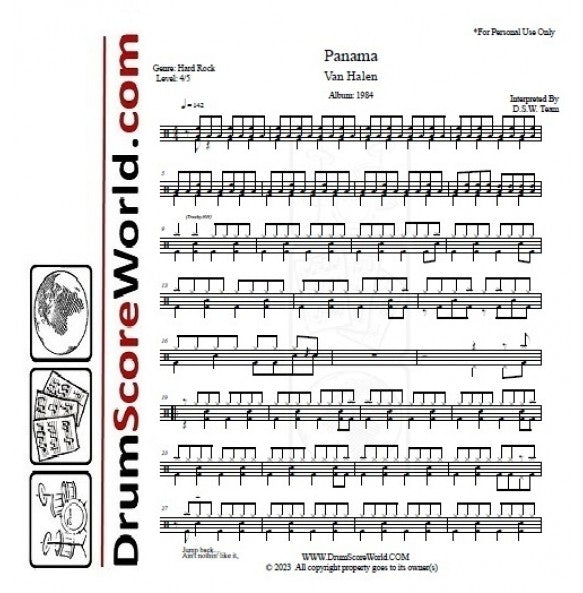 Panama - Van Halen - Drum Sheet Music - DrumScoreWorld.com – DrumSetSheetMusic