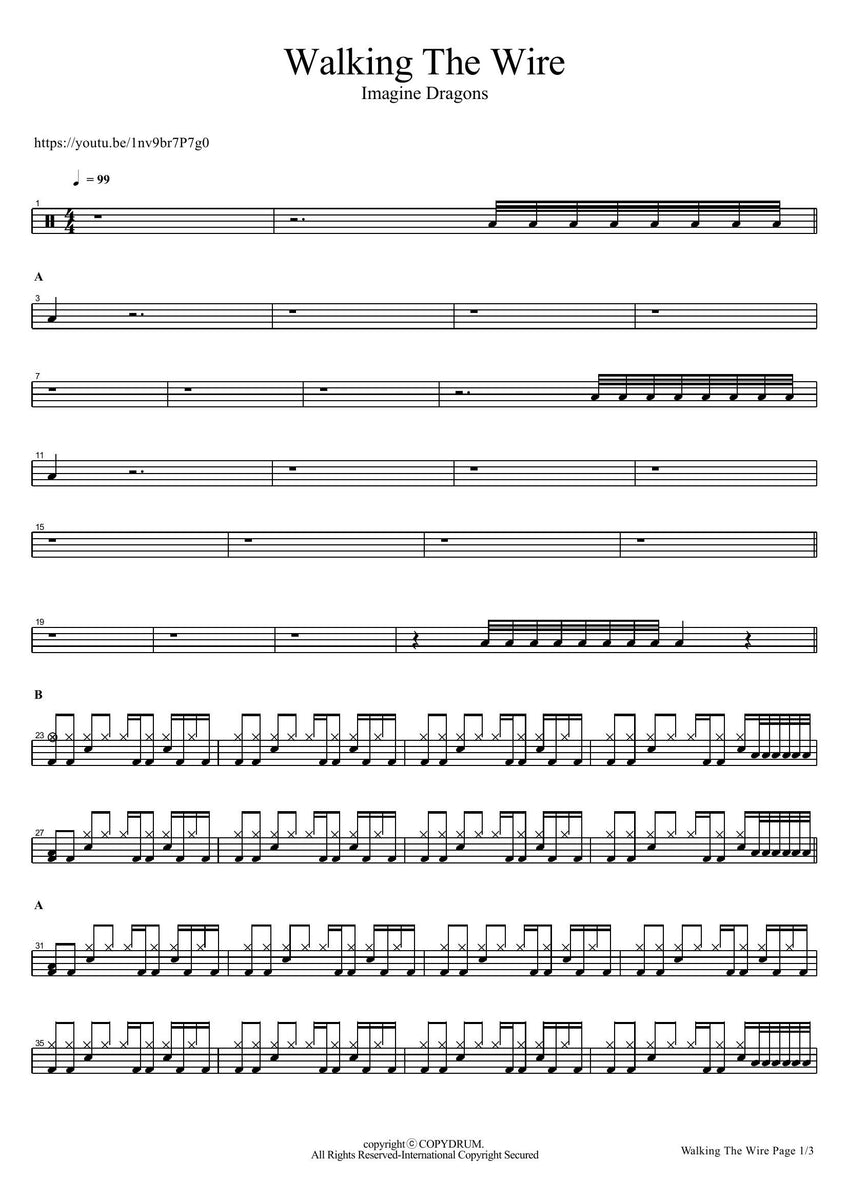 Walking The Wire - Imagine Dragons - Full Drum Transcription / Drum Sh ...