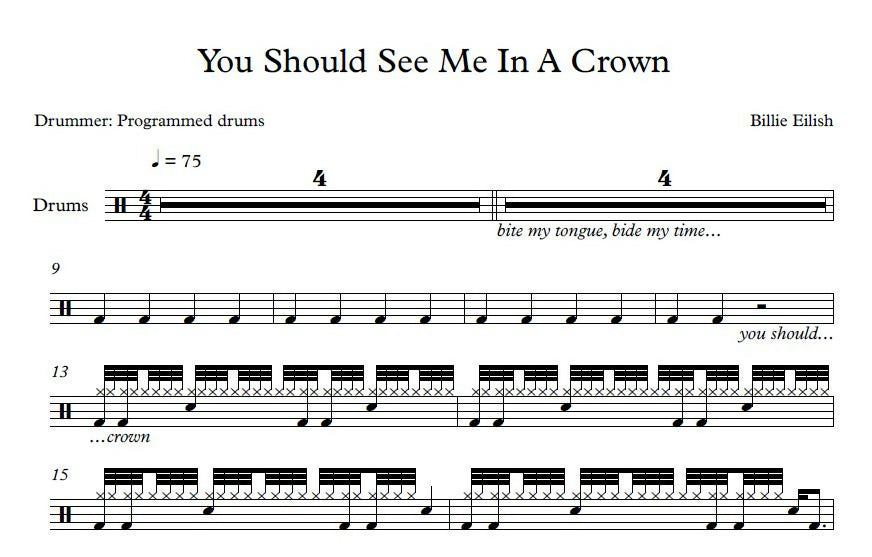 You Should See Me in a Crown - Billie Eilish - Drum Sheet Music ...