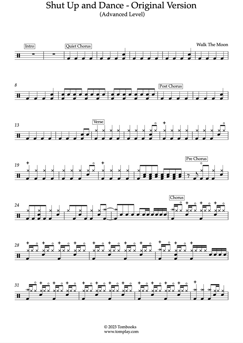 Shut Up and Dance - Walk the Moon - Drum Sheet Music - TomPlay.com ...