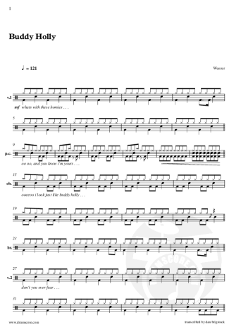 Buddy Holly - Weezer - Drum Sheet Music - AriaMus.com – DrumSetSheetMusic