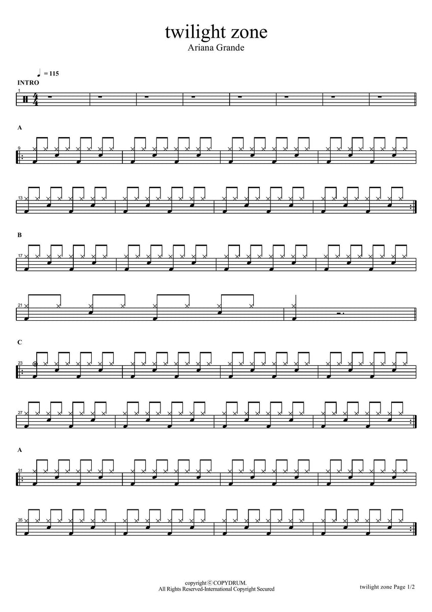 twilight zone - Ariana Grande - Full Drum Transcription / Drum Sheet M – DrumSetSheetMusic