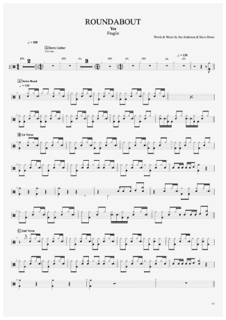 Roundabout - Yes - Drum Sheet Music - AriaMus.com – DrumSetSheetMusic