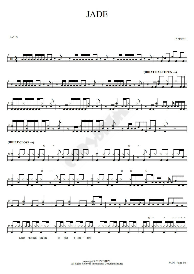 Jade - X Japan (エックス・ジャパン) - Full Drum Transcription / Drum Sheet Musi – DrumSetSheetMusic