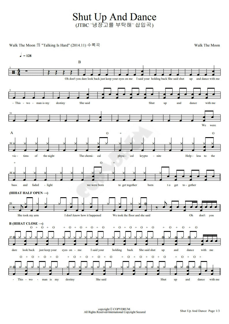 Shut Up and Dance - Walk the Moon - Full Drum Transcription / Drum She ...