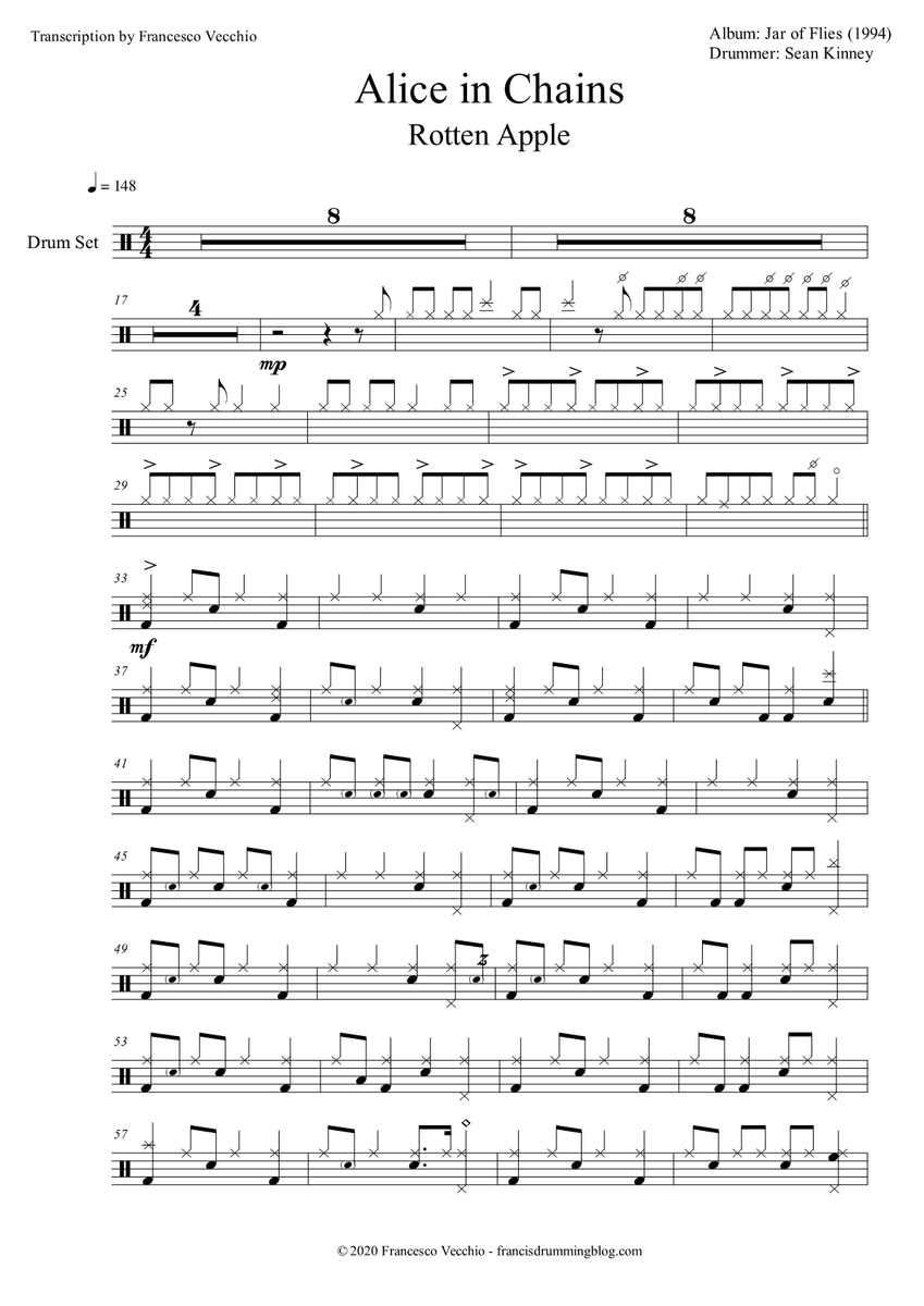 Rotten Apple - Alice in Chains - Drum Sheet Music - FrancisDrummingBlog.com – DrumSetSheetMusic