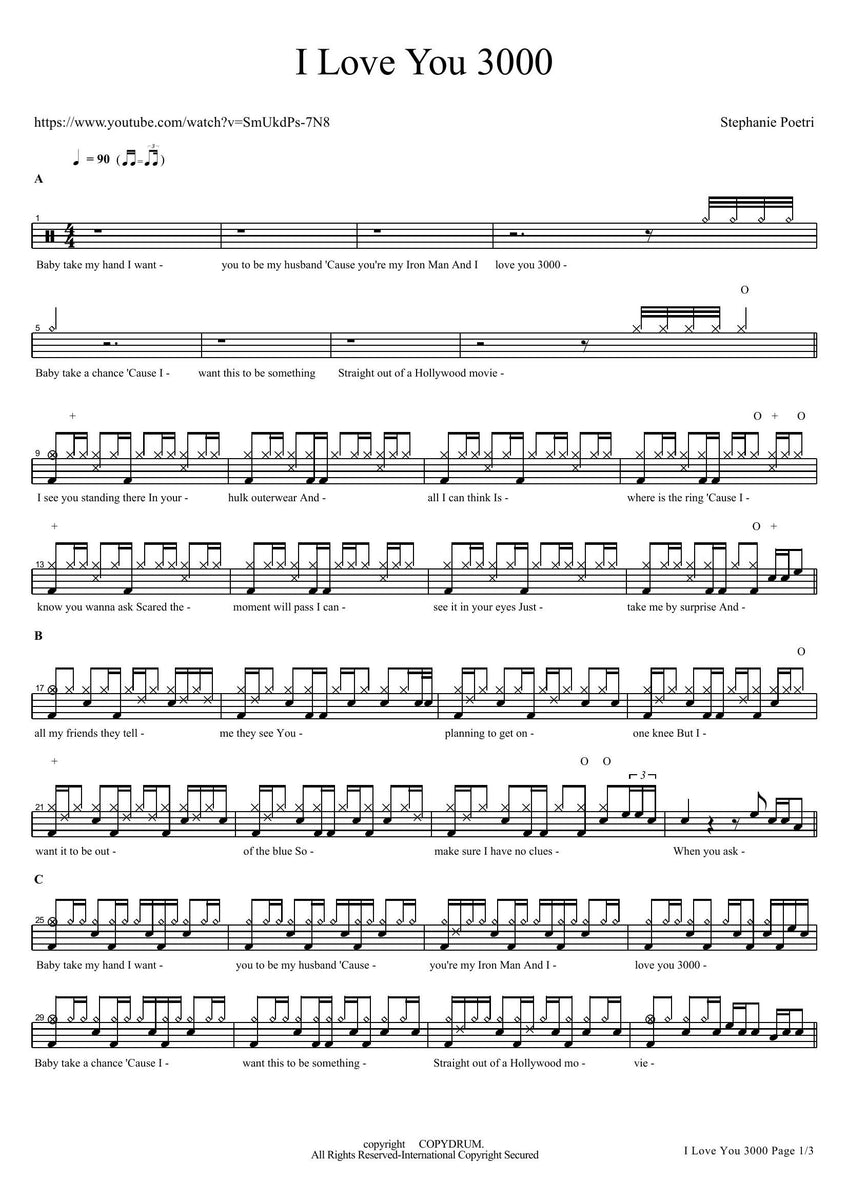 I Love You 3000 - Stephanie Poetri - Drum Sheet Music - COPYDRUM ...