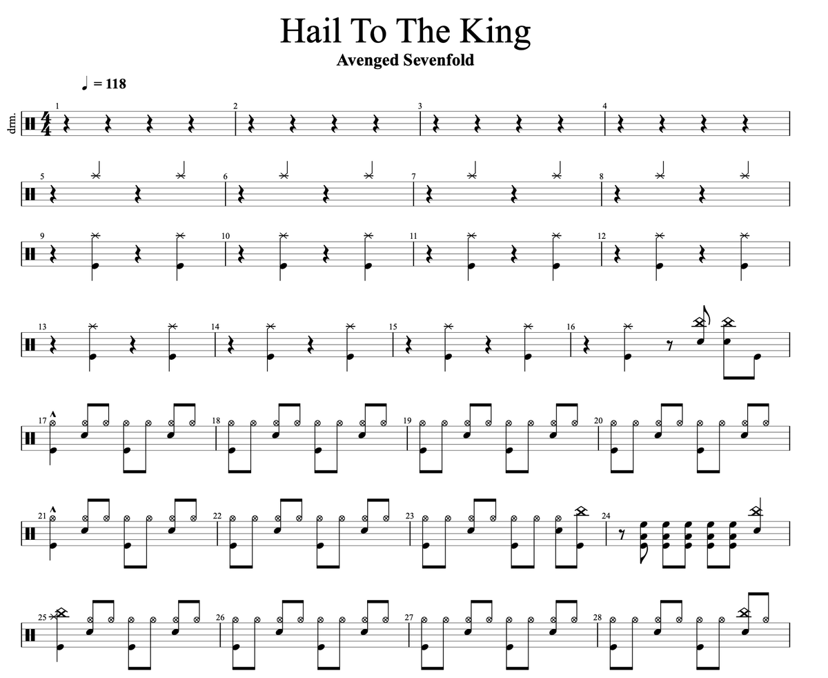 Hail to the King - Avenged Sevenfold - Drum Sheet Music - Cyril Mayer – DrumSetSheetMusic