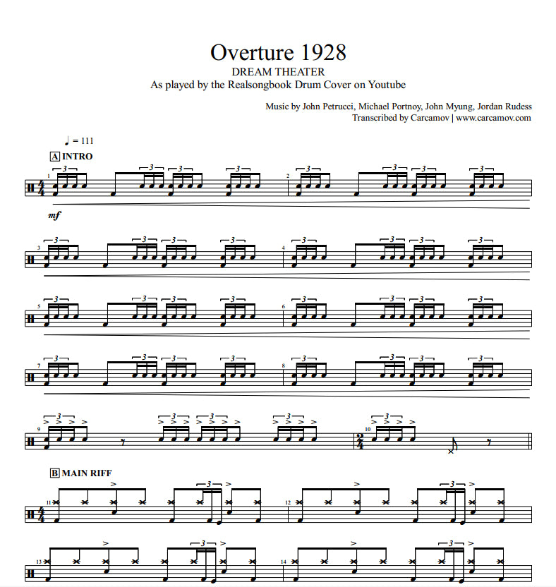 Overture 1928 - Dream Theater - Drum Sheet Music - Realsongbook – DrumSetSheetMusic