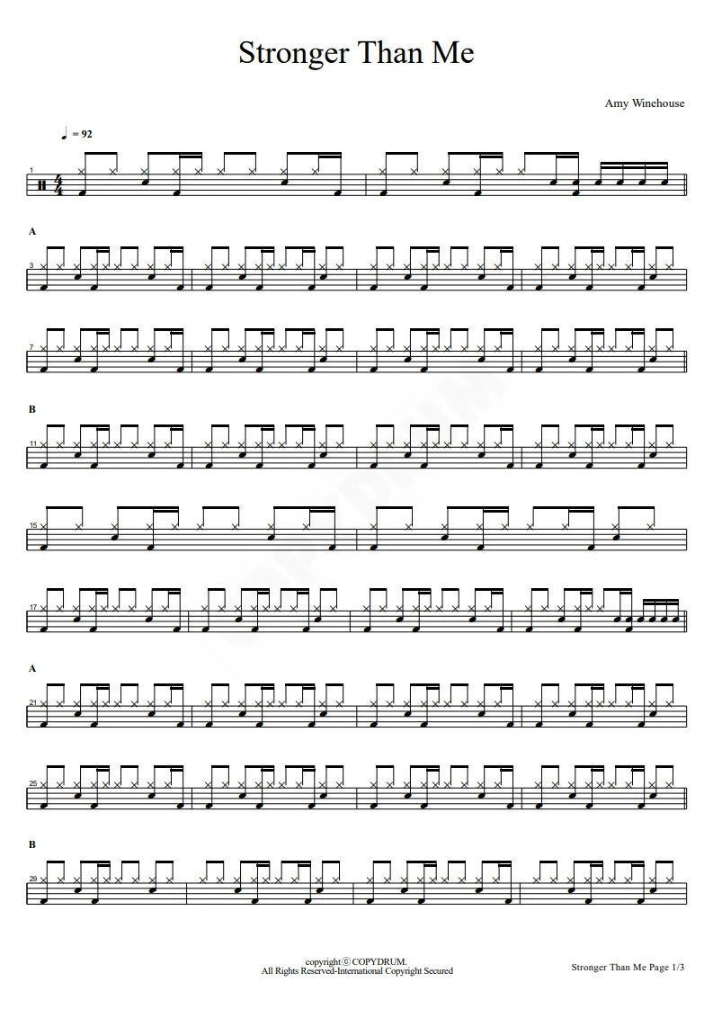 Stronger Than Me - Amy Winehouse - Drum Sheet Music - COPYDRUM ...
