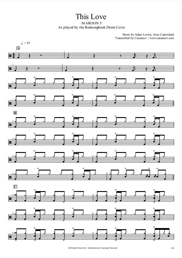 This Love - Maroon 5 - Drum Sheet Music - Realsongbook – DrumSetSheetMusic