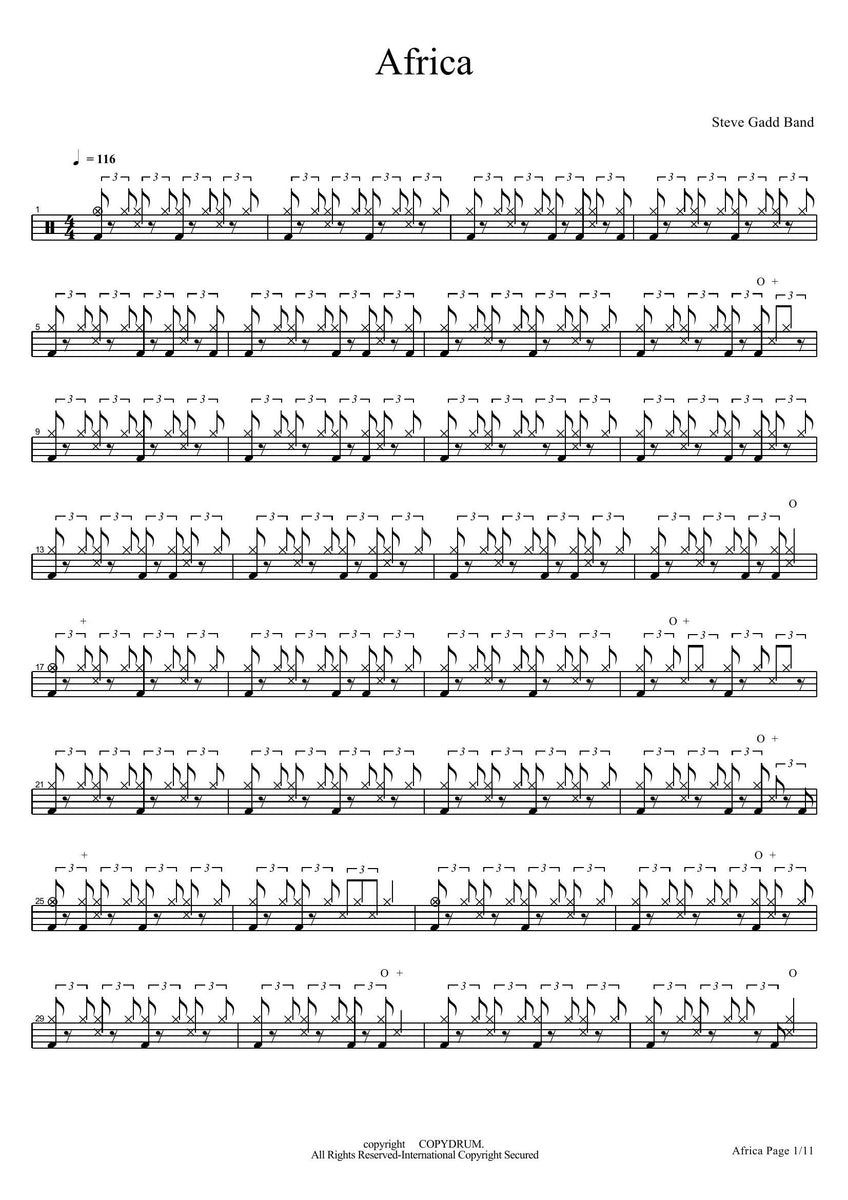 Africa - Steve Gadd Band - Drum Sheet Music - COPYDRUM – DrumSetSheetMusic