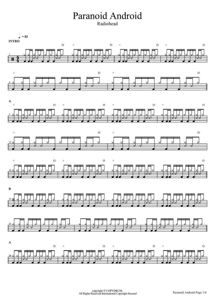 Paranoid Android - Radiohead - Full Drum Transcription / Drum Sheet Mu – DrumSetSheetMusic