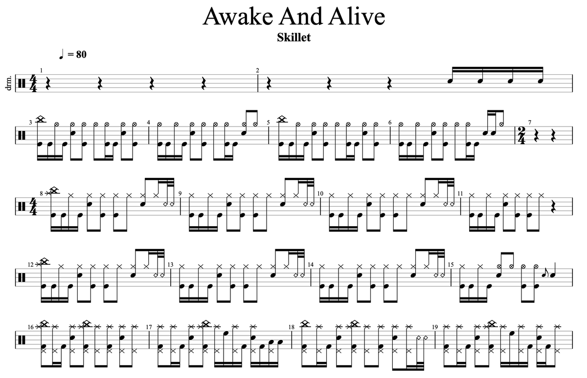 Awake and Alive - Skillet - Drum Sheet Music - Cyril Mayer – DrumSetSheetMusic