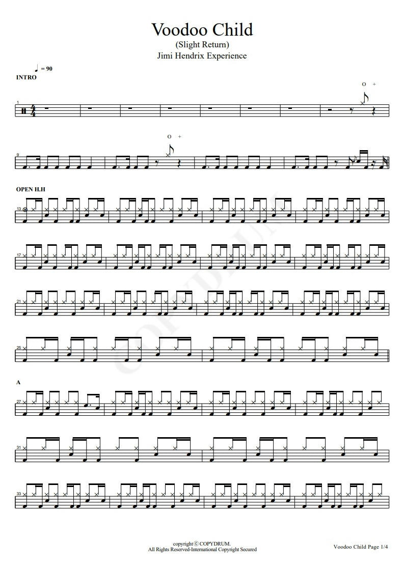 Voodoo Child (Slight Return) - The Jimi Hendrix Experience - Drum Sheet Music - COPYDRUM ...