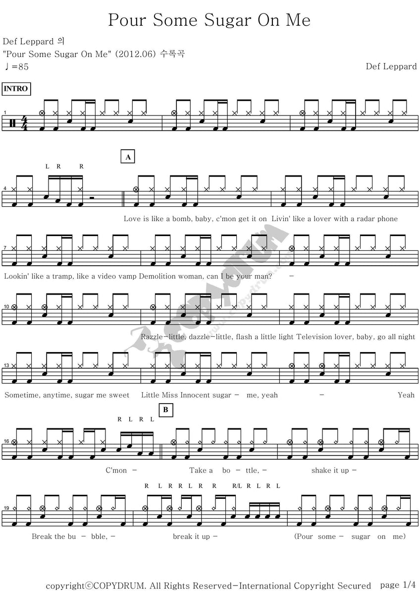 Pour Some Sugar on Me - Def Leppard - Drum Sheet Music - COPYDRUM ...
