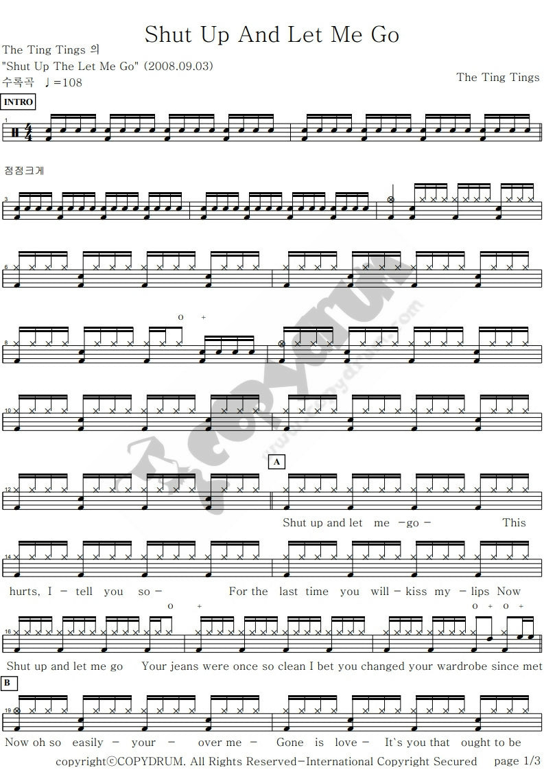 Shut Up and Let Me Go - The Ting Tings - Drum Sheet Music - COPYDRUM – DrumSetSheetMusic
