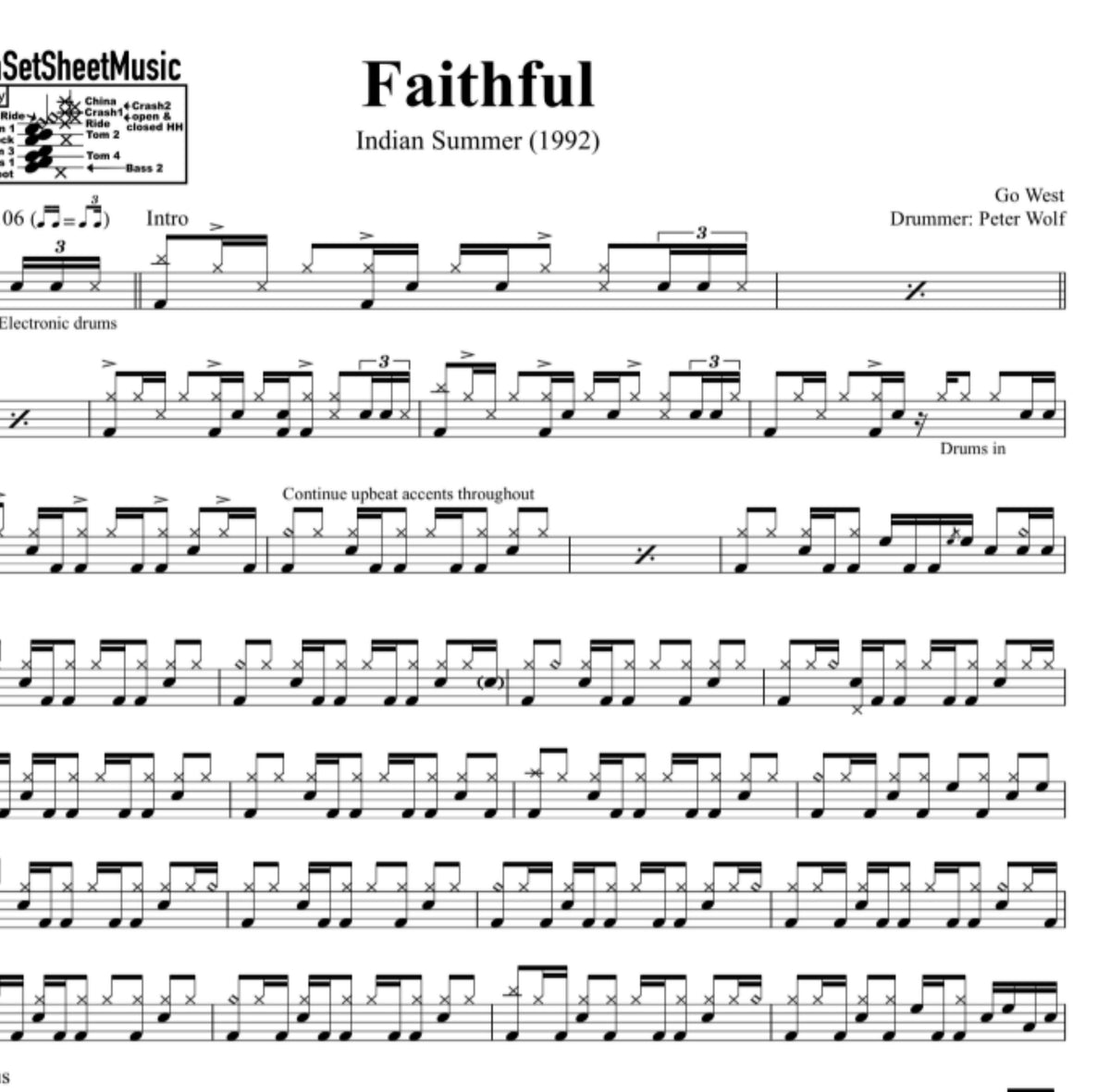 Faithful - Go West - Drum Sheet Music - DrumSetSheetMusic.com