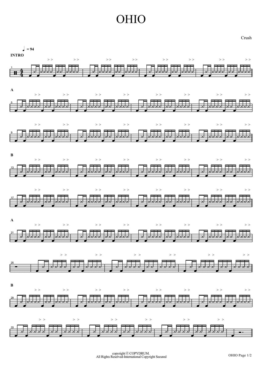 Ohio - Crush (크러쉬) - Drum Sheet Music - COPYDRUM – DrumSetSheetMusic
