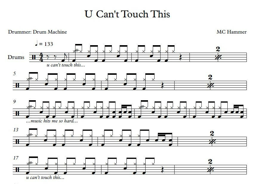U Can't Touch This - MC Hammer - Drum Sheet Music - Franki Bio ...
