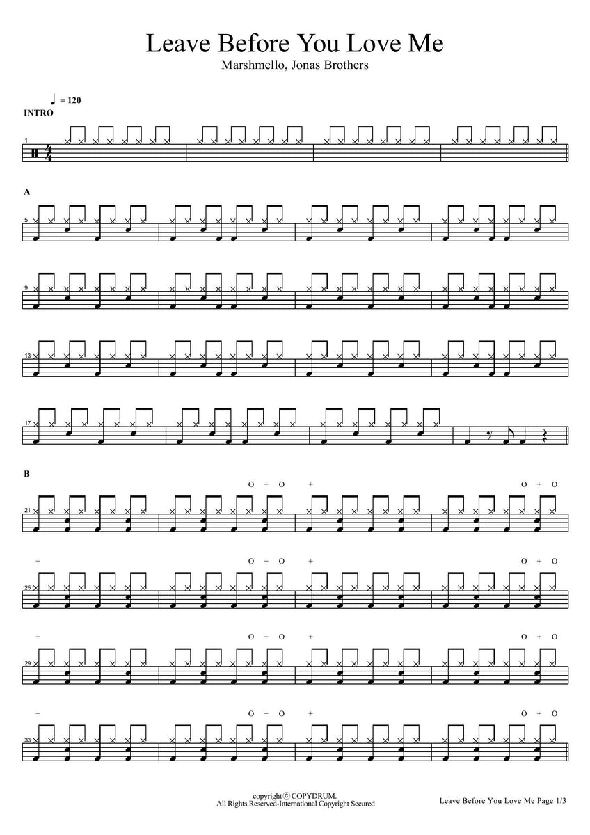 Leave Before You Love Me - Marshmello, Jonas Brothers - Full Drum Tran ...