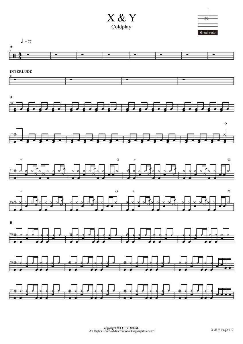 X & Y - Coldplay - Full Drum Transcription / Drum Sheet Music - COPYDR – DrumSetSheetMusic