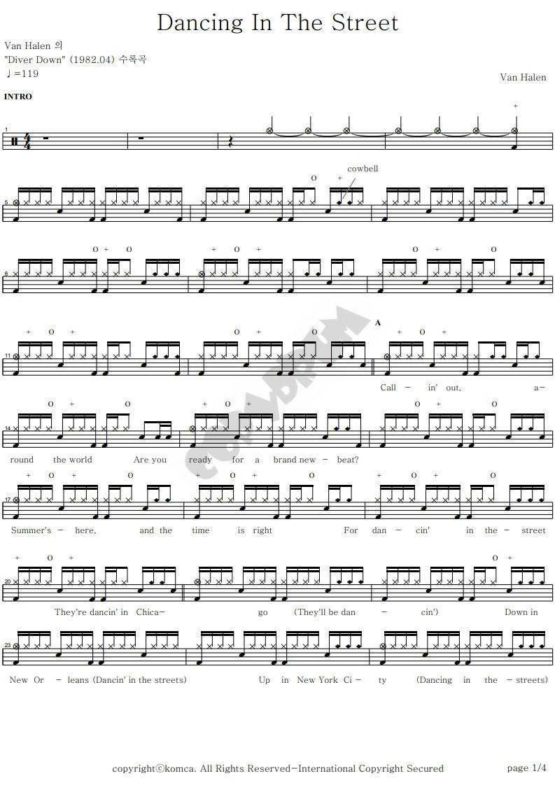 Dancing in the Street - Van Halen - Drum Sheet Music - COPYDRUM – DrumSetSheetMusic