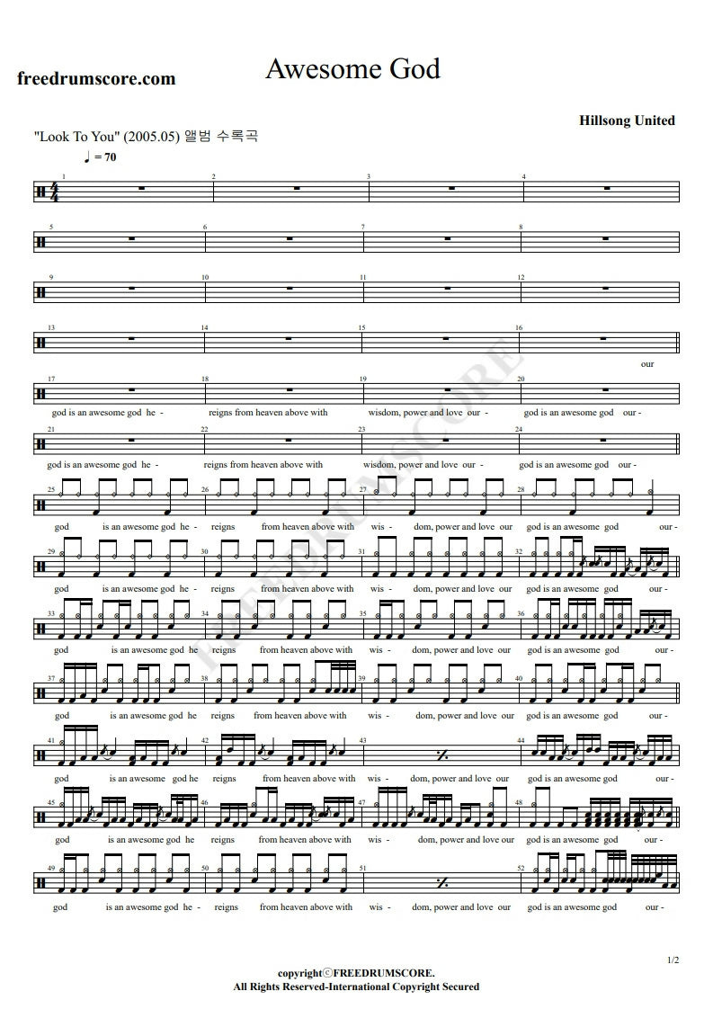 Awesome God (Live) - Hillsong United - Drum Sheet Music - COPYDRUM ...