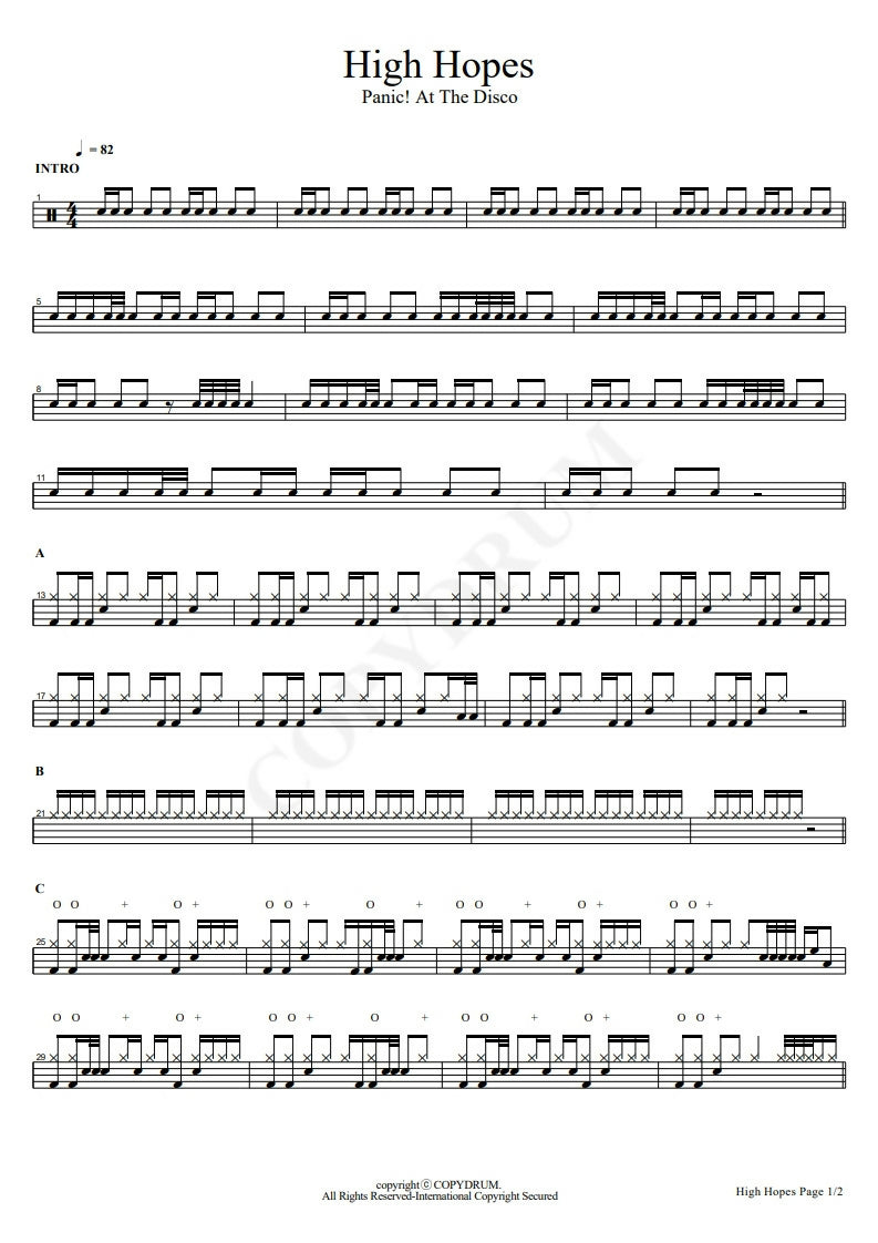High Hopes - Panic! at the Disco - Drum Sheet Music - COPYDRUM ...