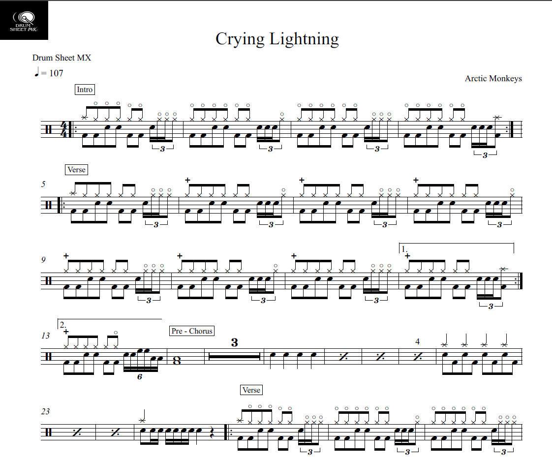 Crying Lightning - Arctic Monkeys - Full Drum Transcription / Drum She – DrumSetSheetMusic