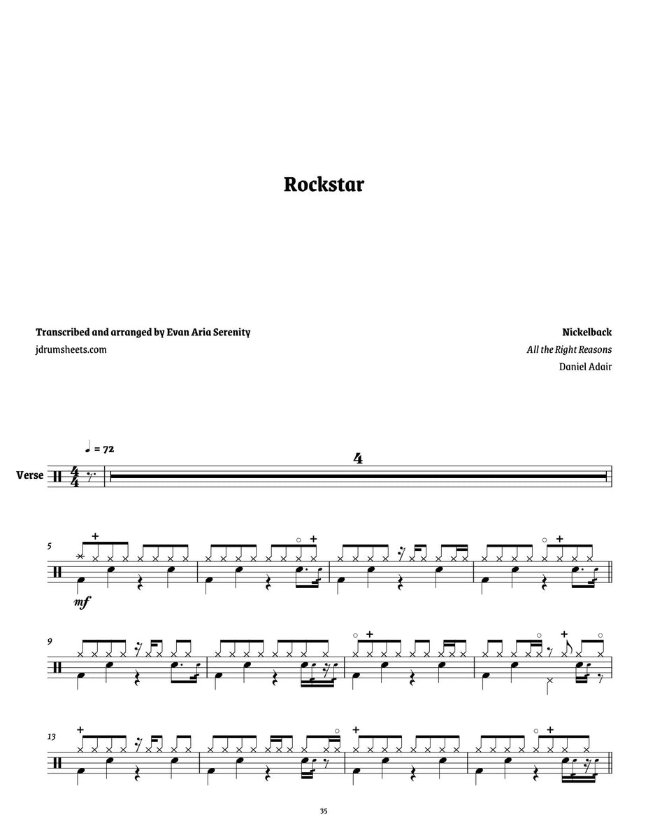 Rockstar - Nickelback - Drum Sheet Music - Jaslow Drum Sheets – DrumSetSheetMusic