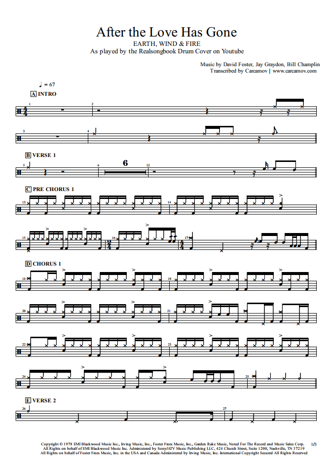 After the Love Has Gone - Earth, Wind & Fire - Drum Sheet Music - Realsongbook – DrumSetSheetMusic