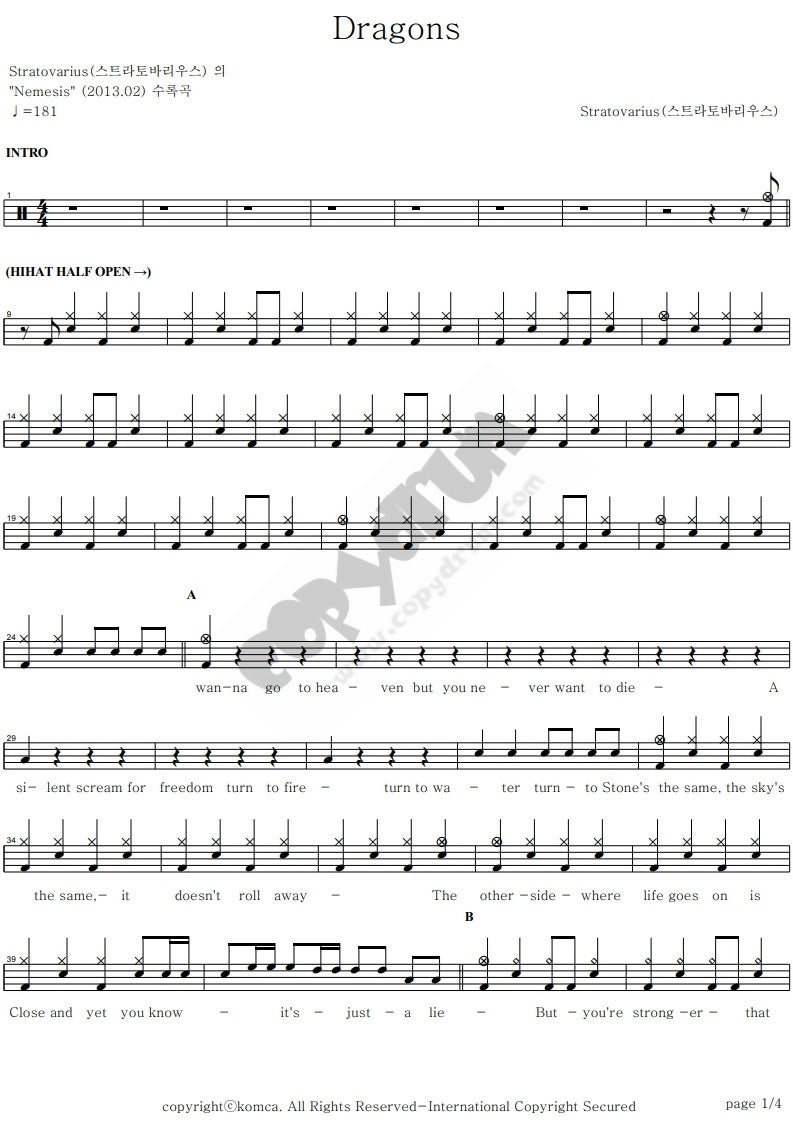 Dragons - Stratovarius - Drum Sheet Music - COPYDRUM – DrumSetSheetMusic