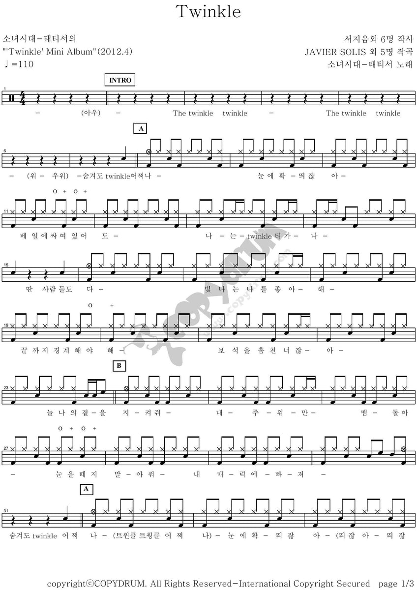 Twinkle (twinkle) - Girls' Generation (소녀시대) - Full Drum Transcription ...