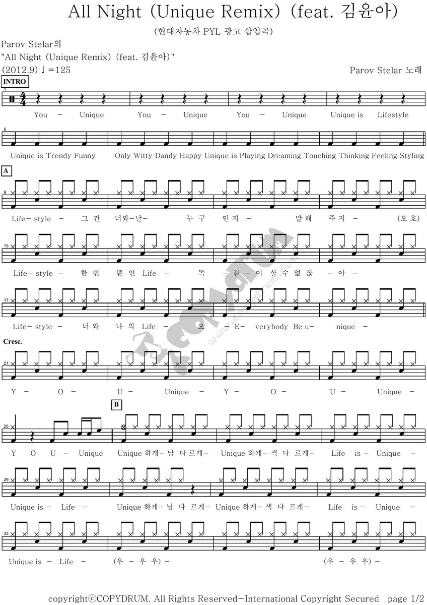 All Night (Unique Remix) - Parov Stelar - Full Drum Transcription / Dr ...