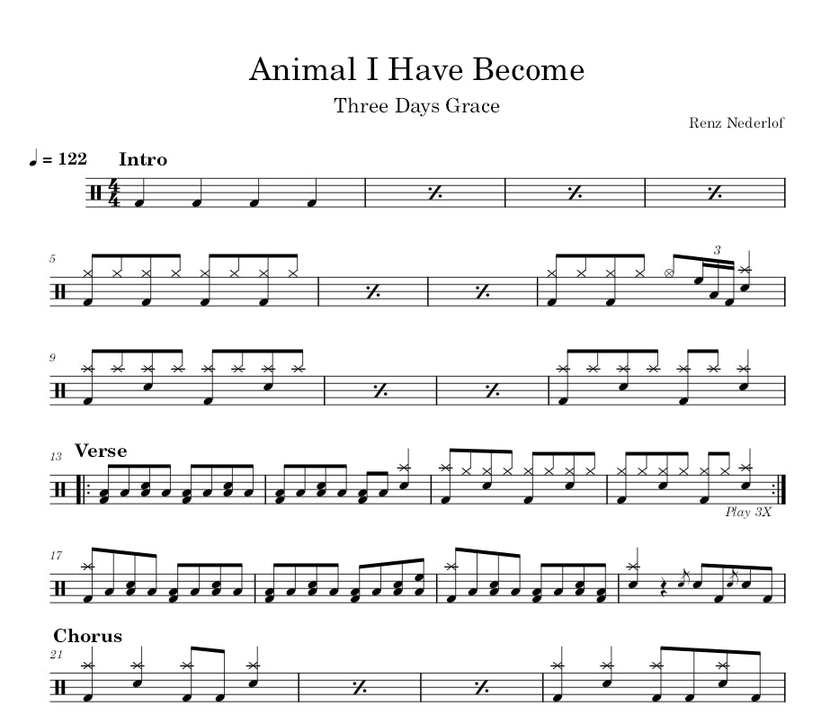 Animal I Have Become - Three Days Grace - Drum Sheet Music - Renz ...