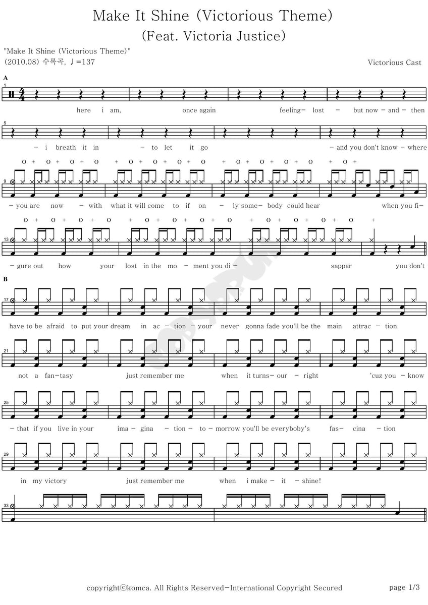 Make It Shine (Victorious Theme) (Feat. Victoria Justice) - Victorious – DrumSetSheetMusic