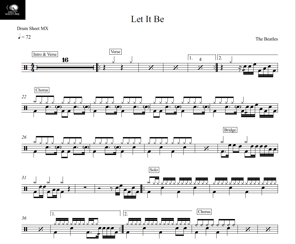 Let It Be - The Beatles - Drum Sheet Music - Drum Sheet MX – DrumSetSheetMusic