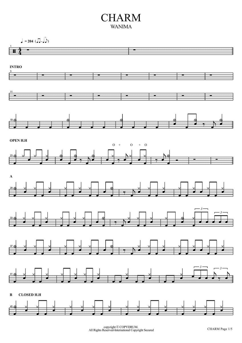 CHARM - WANIMA - Full Drum Transcription / Drum Sheet Music - COPYDRUM – DrumSetSheetMusic