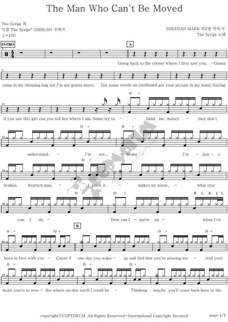 The Man Who Cant Be Moved - The Script - Full Drum Transcription / Dru ...