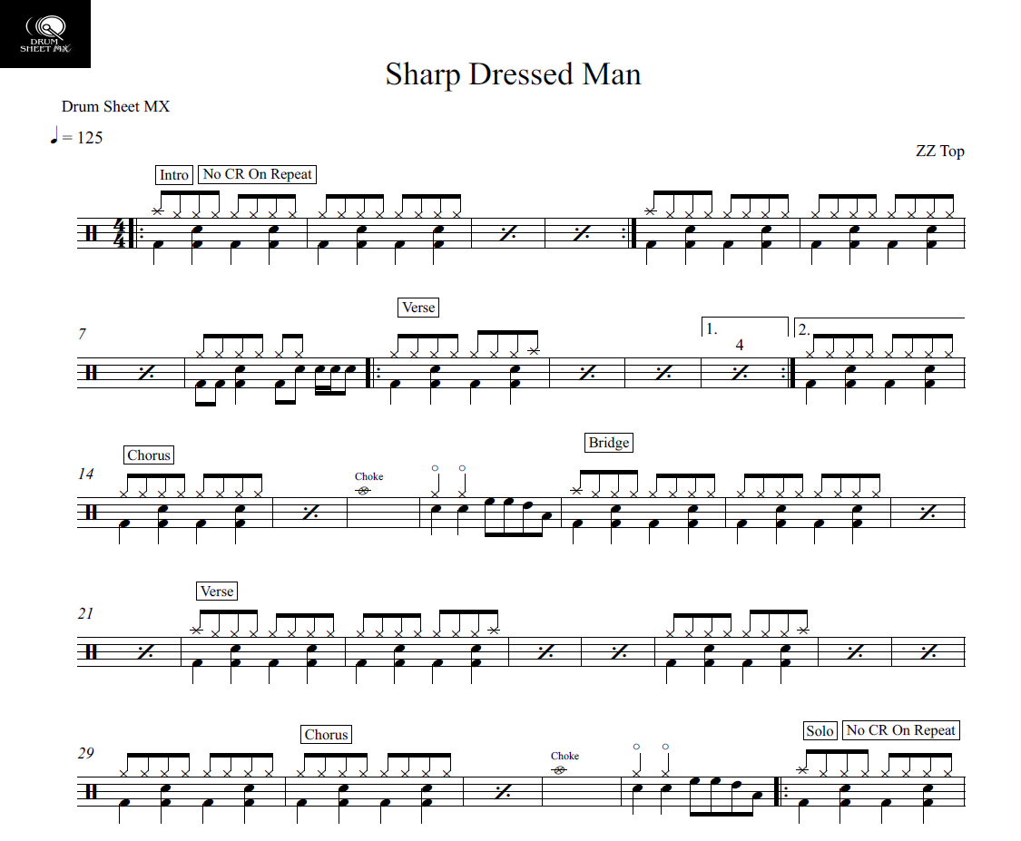 Sharp Dressed Man - ZZ Top - Drum Sheet Music - Drum Sheet MX – DrumSetSheetMusic