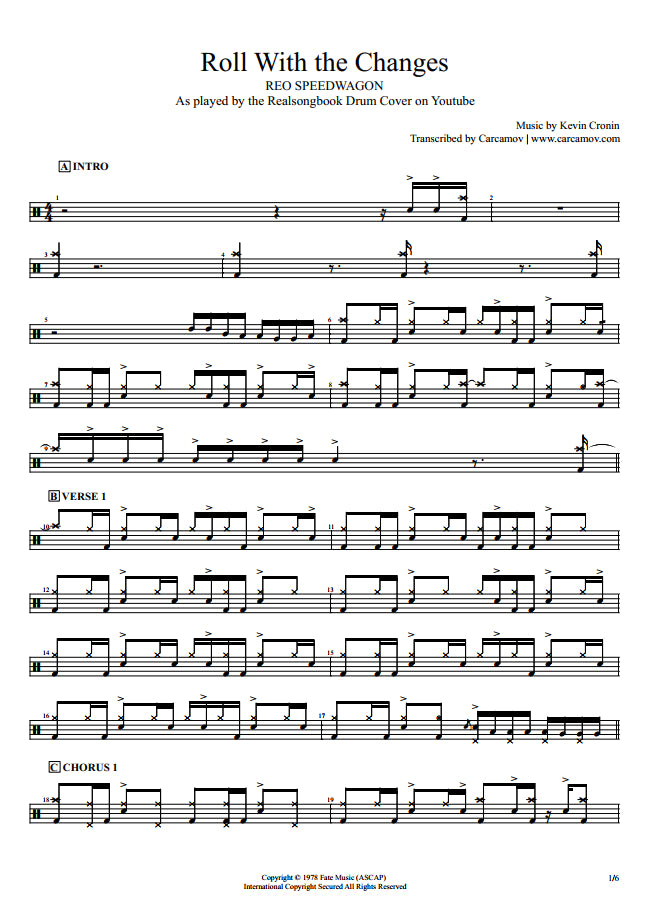 Roll With the Changes - REO Speedwagon - Drum Sheet Music - Realsongbook – DrumSetSheetMusic
