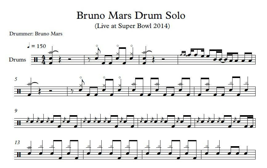 Drum Solo Superbowl 2014 - Bruno Mars - Drum Sheet Music - Franki Bio – DrumSetSheetMusic