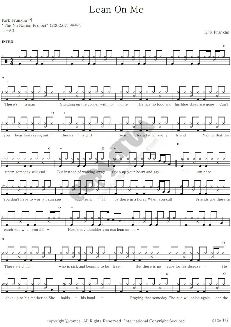Lean on Me - Kirk Franklin - Drum Sheet Music - COPYDRUM ...