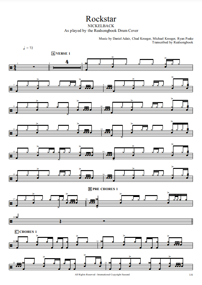 Rockstar - Nickelback - Drum Sheet Music - Realsongbook – DrumSetSheetMusic