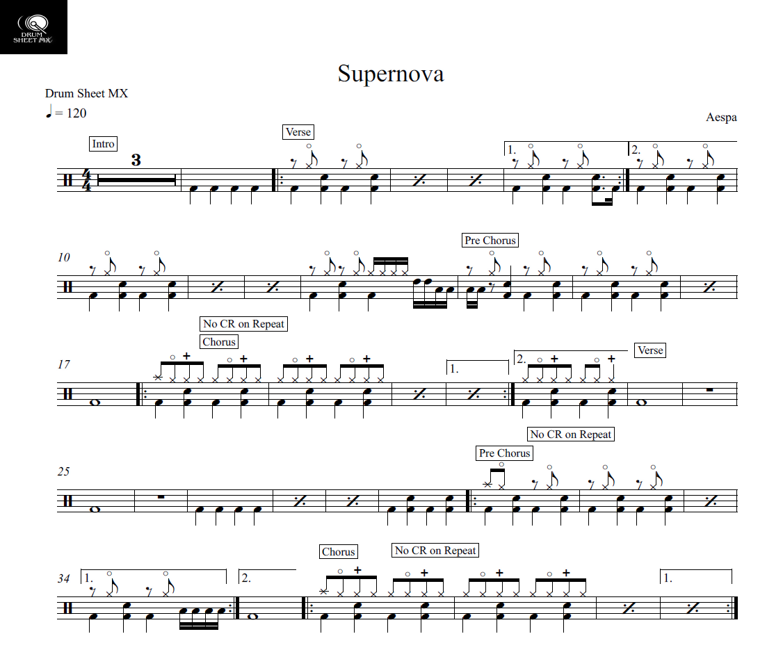 Supernova - Aespa (에스파) - Drum Sheet Music - Drum Sheet MX – DrumSetSheetMusic