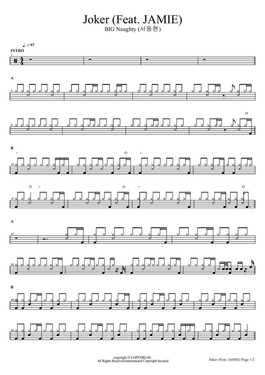 Joker (Feat. JAMIE) (Joker (Feat. JAMIE)) - BIG Naughty (서동현) - Full D – DrumSetSheetMusic