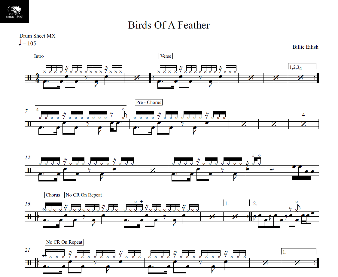 Birds of a Feather - Billie Eilish - Drum Sheet Music - Drum Sheet MX ...