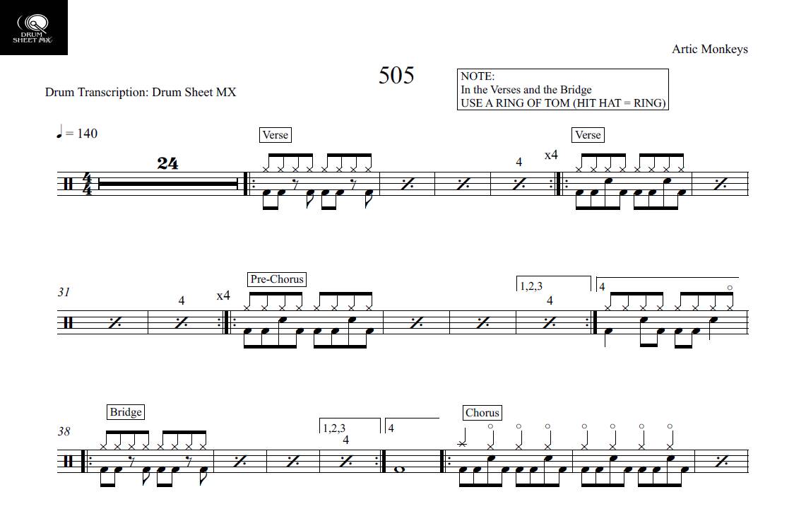 505 - Arctic Monkeys - Drum Sheet Music - Drum Sheet MX – DrumSetSheetMusic